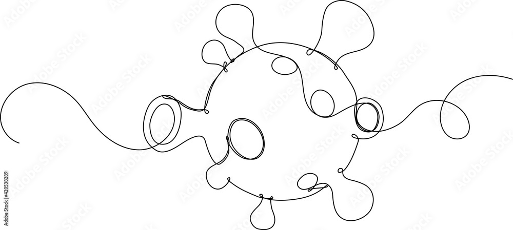 Continuous line drawing of the Covid-19 symbol. Black line on white ...