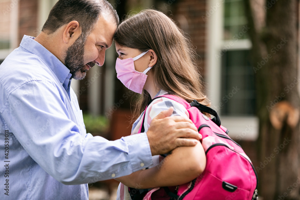 Student: Father And Daughter Share Moment Before School Stock Photo ...