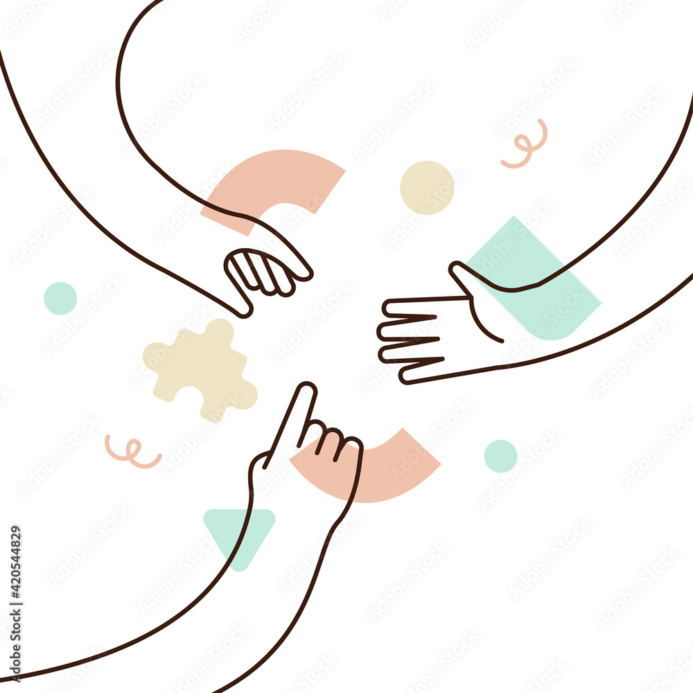 People hands teamwork concept line cartoon Stock Vector | Adobe Stock