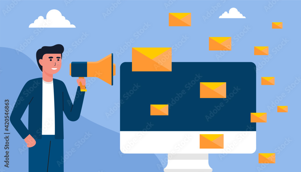 direct mail concept with mega phone vector illustration, Mail service ...