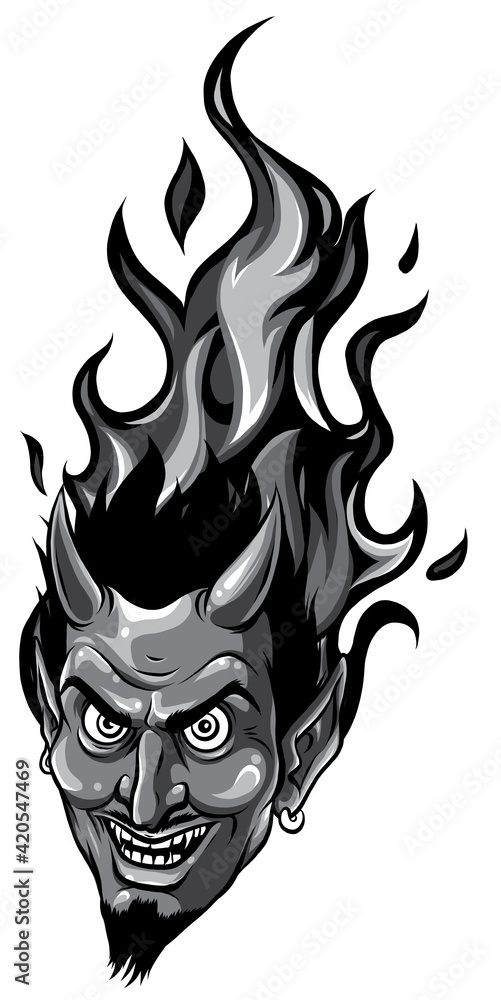monochromatic Smiling devil face. Vector illustration. image design ...