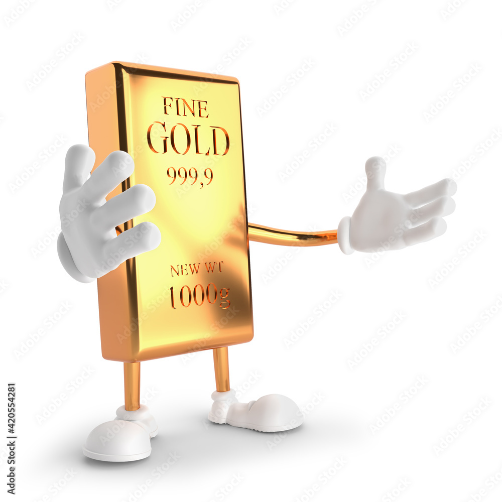golden bar character with hands and legs isolated on white background ...