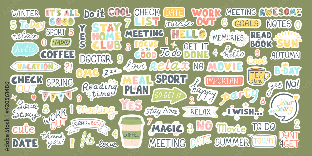 Set with cute stickers for daily planner and scheduler Stock Vector ...