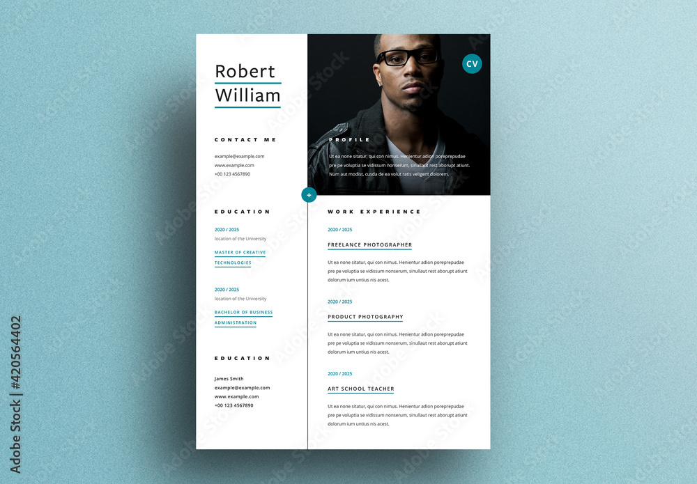 Modern Resume Layout with Teal Accent Stock Template | Adobe Stock