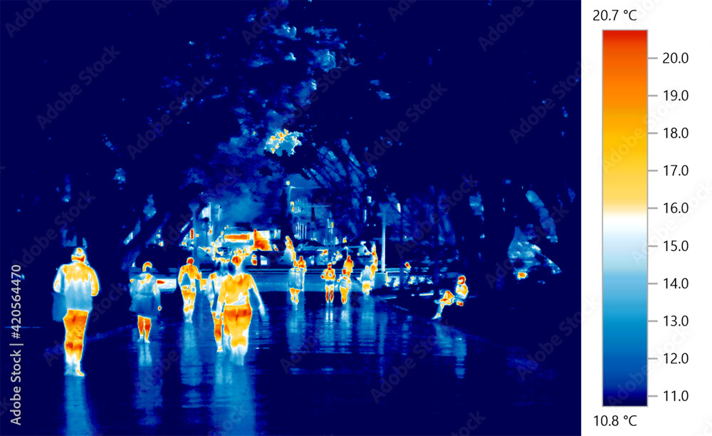Infrared heat thermal image of urban cityscapes showing heat island ...
