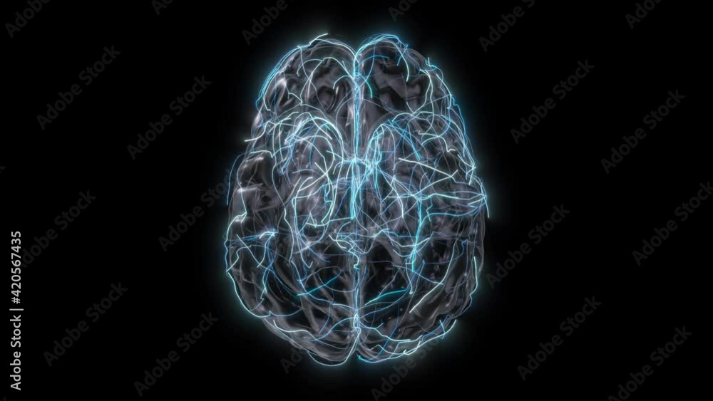 3D human brain with moving neuron signals. Reading neural signals ...