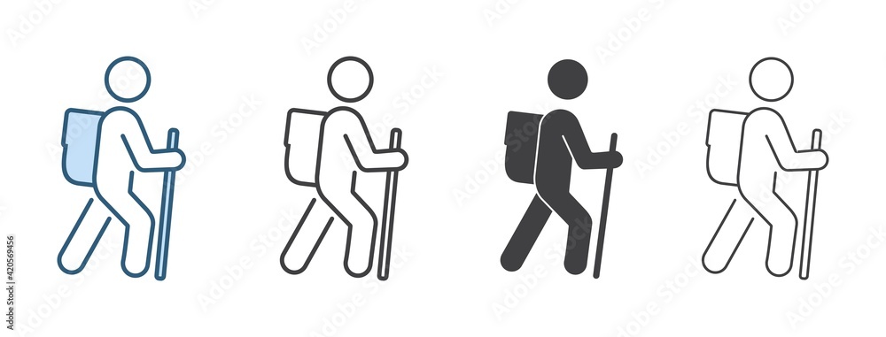 Hiking vector icons, hiker icon in different style, vector illustration ...