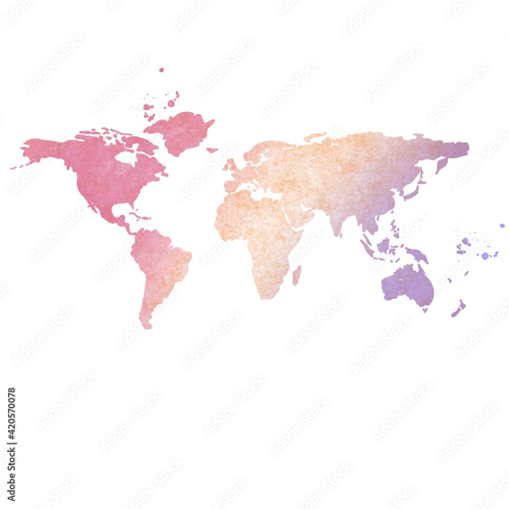 Watercolor colorful world map geography background Stock Illustration ...