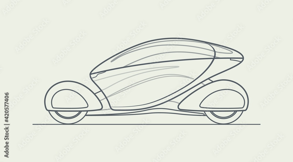futuristic small car. concept car drawn by outlines. vector ...
