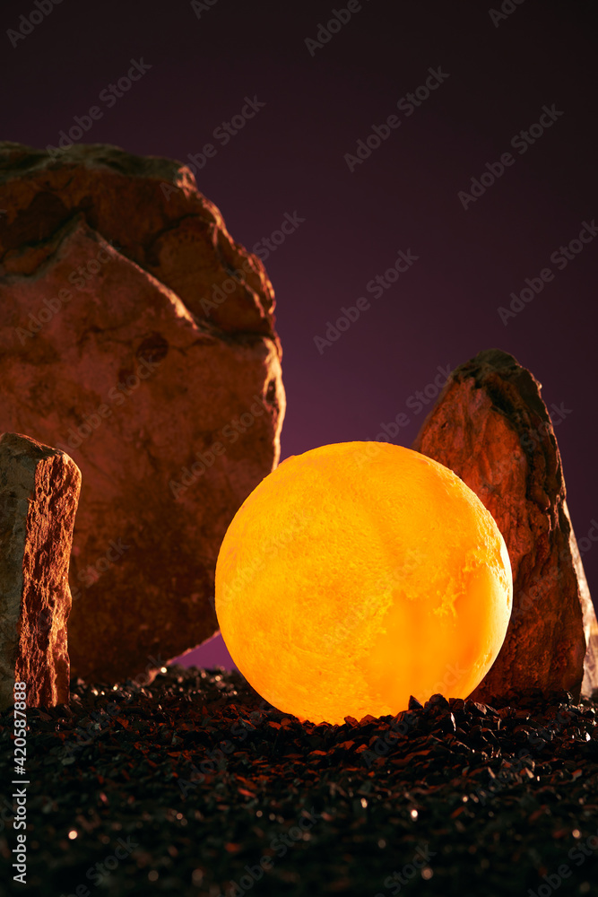 Full moon concept. Light of Moon lamb in dark background. Stock Photo ...