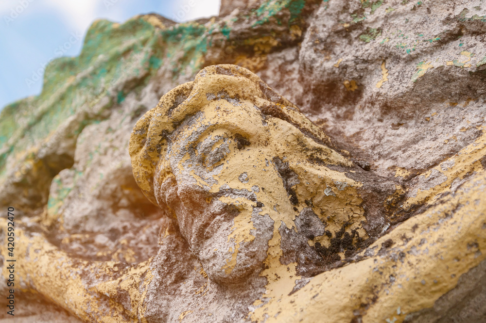 Ancient stone sculpture of Jesus Christ, crucified on a cross Stock ...