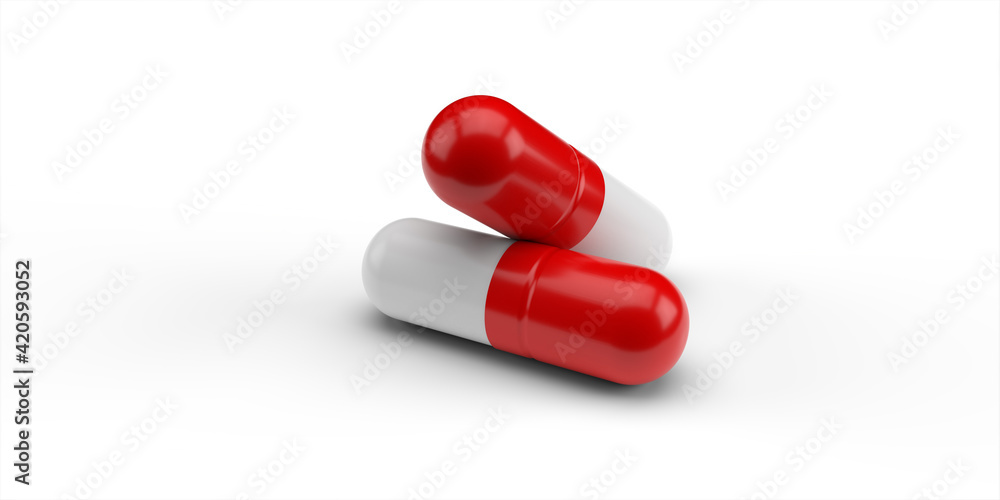 Two medical capsules, isolated on a white background. Capsules for the ...