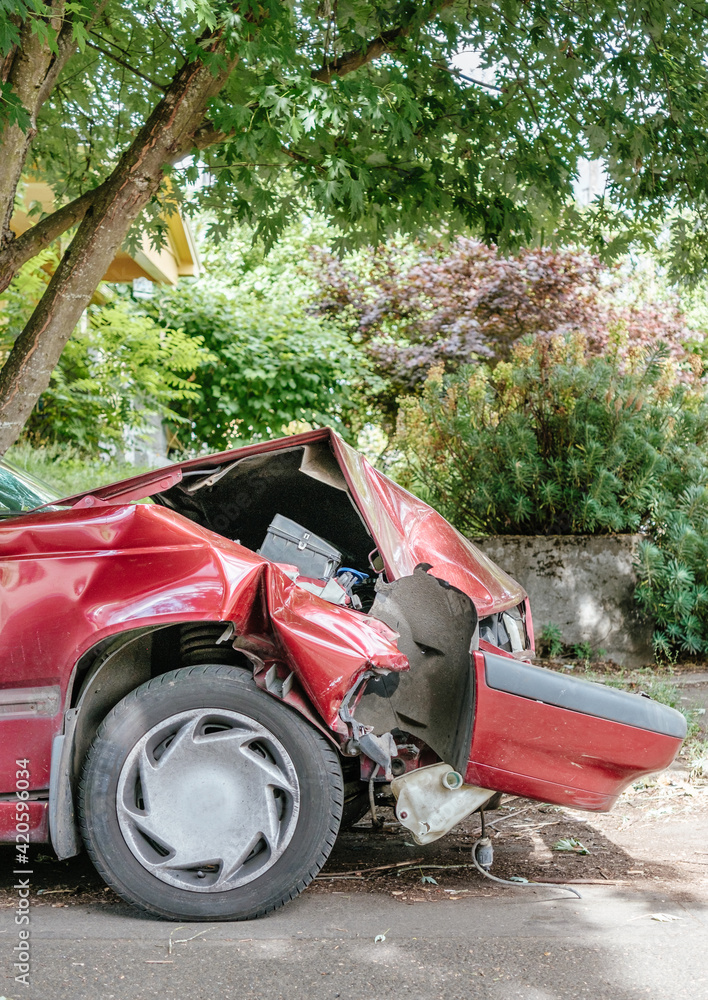 Wrecked Smashed Car Stock Photo | Adobe Stock