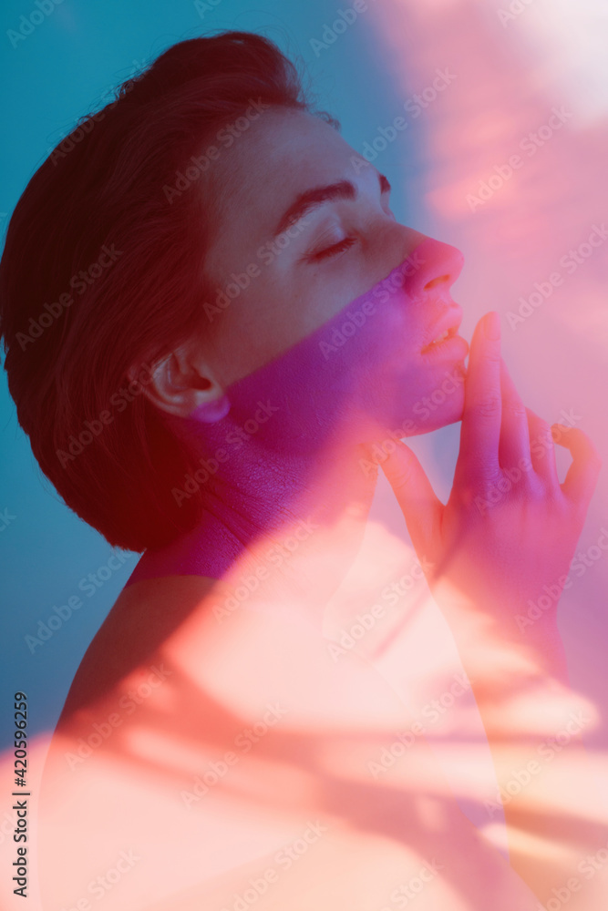 Profile portrait with flares of light Stock Photo | Adobe Stock