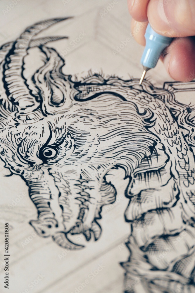 Dragon ink drawing Stock Photo | Adobe Stock
