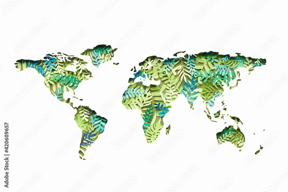 Paper wold map with plants Stock Photo | Adobe Stock