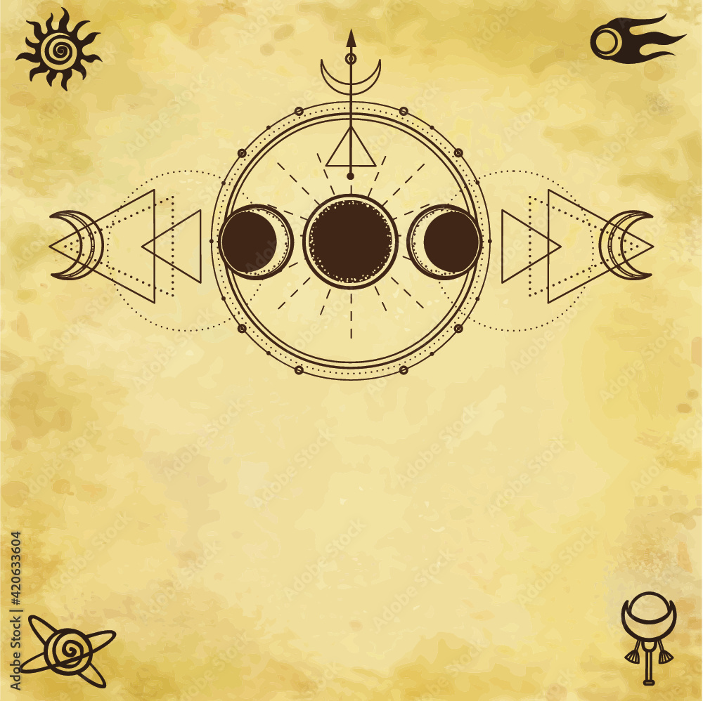 Mystical drawing: phases of the moon, energy circles. Sacred geometry ...