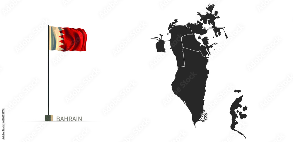 Bahrain map. gray country vector map and flag 3d illustration. 素材庫向量圖 ...