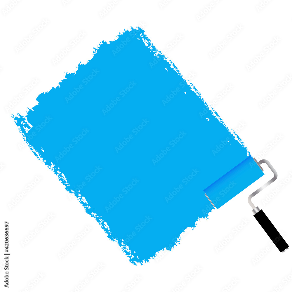 blue paint roller on white background. Vector paper art illustration ...