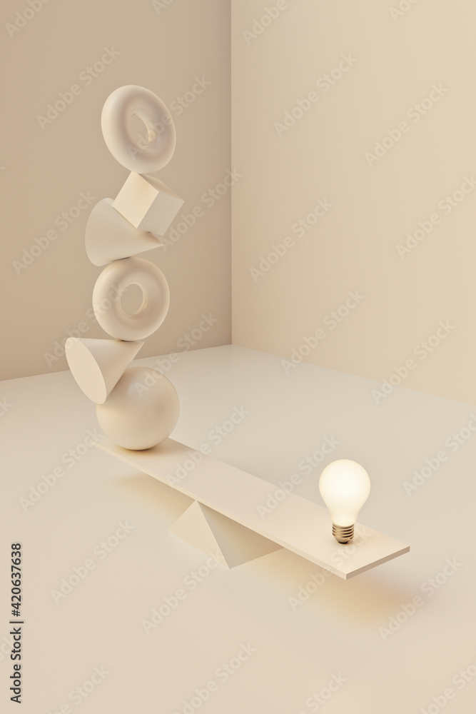 Unreal balance: a smart idea light bulb on seesaw balancing multiple ...