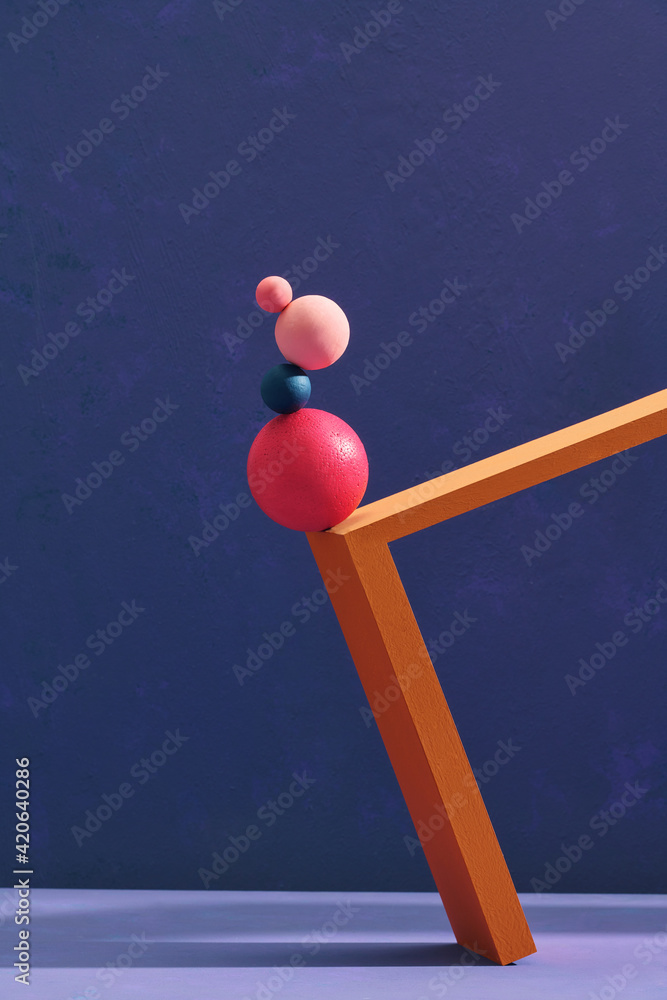 Abstract equilibrium color digital still life installation with ...