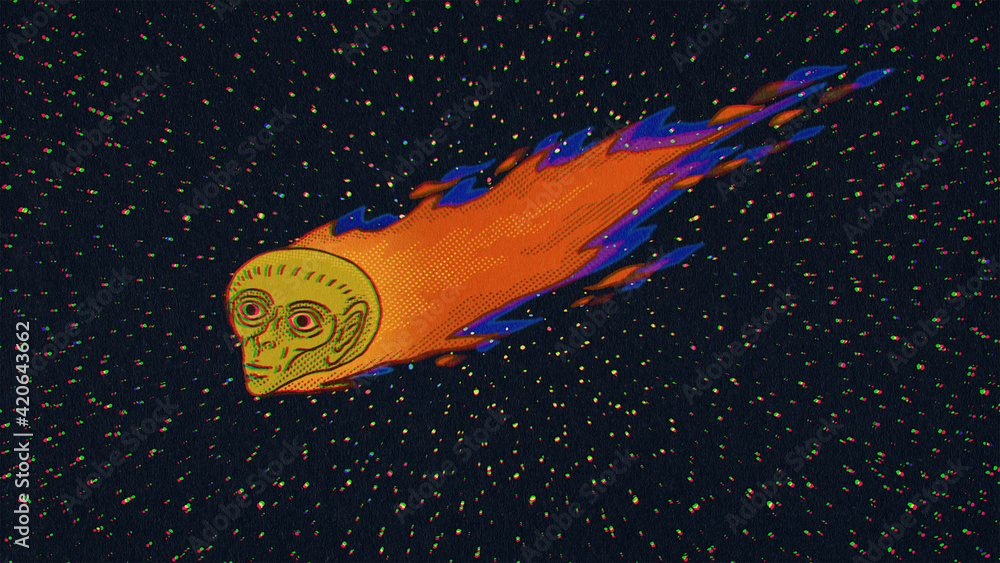 Alien Head Comet Flying In Space Stock Illustration | Adobe Stock
