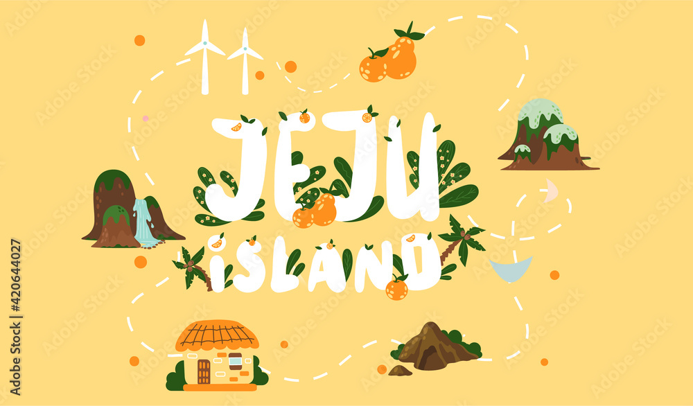 Welcome to Jeju island in South Korea, traditional landmarks, symbols ...