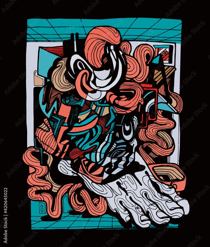 Bright illustration of a foot with abstract patterns ilustração do ...