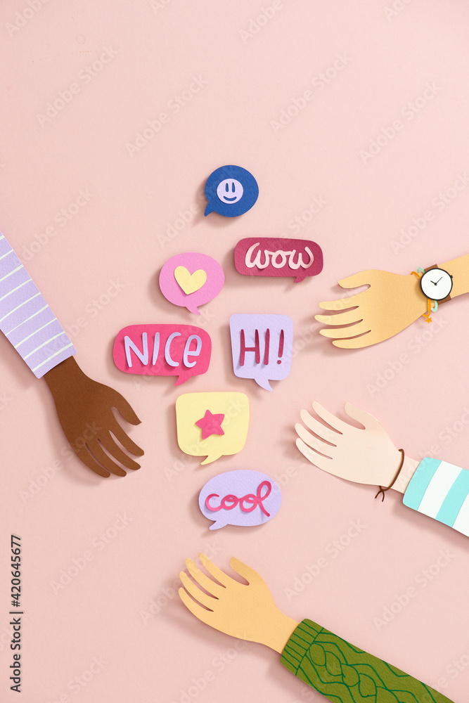 Cool OK Yes thank you, Speech bubbles with dialog words make by paper ...