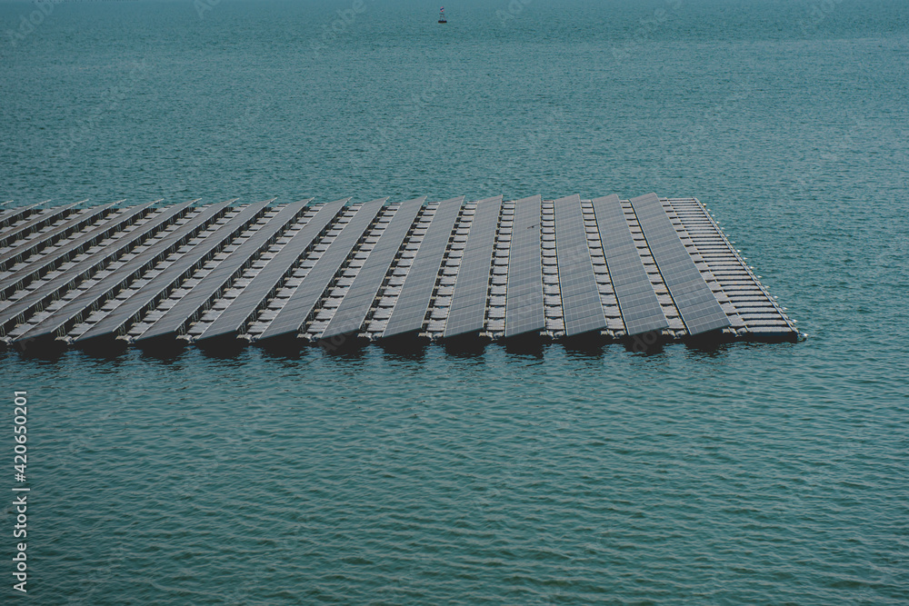 Solar power station., Aerial view of Floating solar panels or solar ...