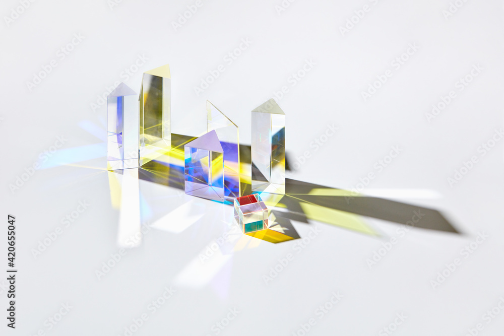 Abstract complex set of glass prisms with reflection. Stock Photo ...