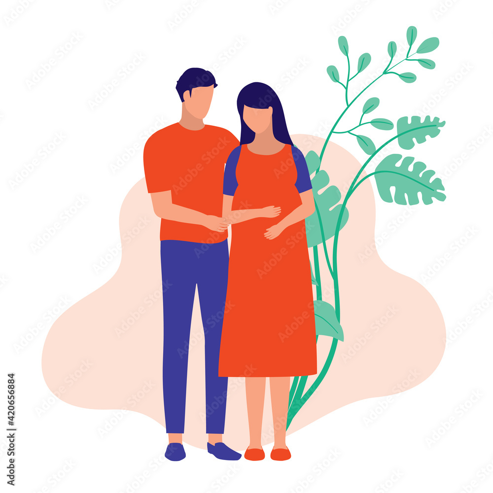 Husband Caring His Pregnant Wife. Pregnancy Concept. Vector Flat ...