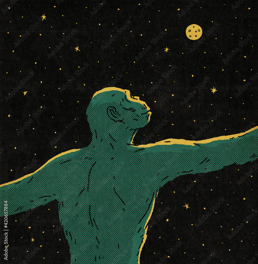 Monkey Staring At Stars And Moon Stock Photo | Adobe Stock