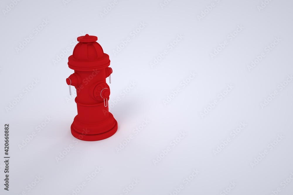 3D graphics, red fire hydrant, fire extinguisher. Model of a red hydrant on a white background ...