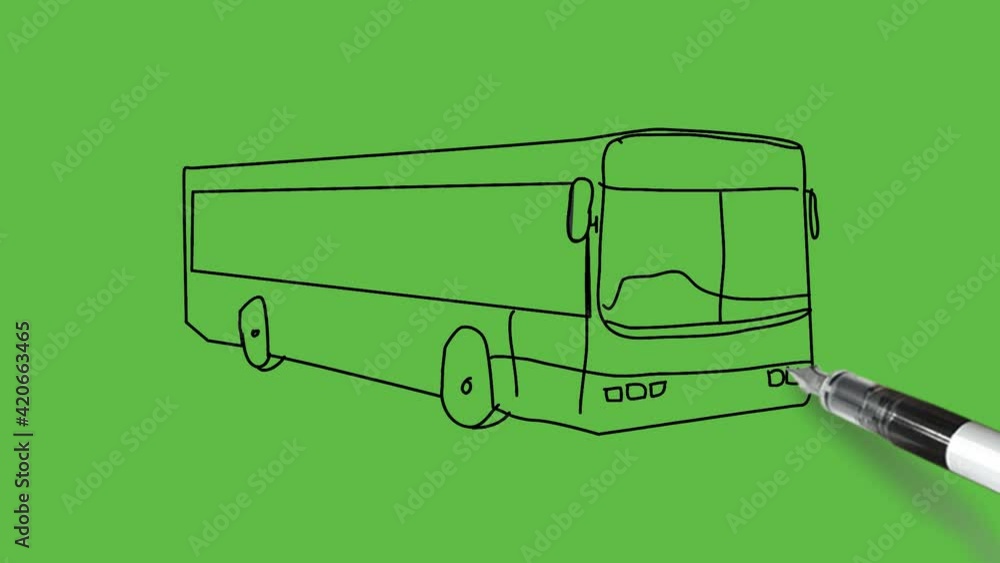 Drawing a passenger bus front view with black and blue colour ...