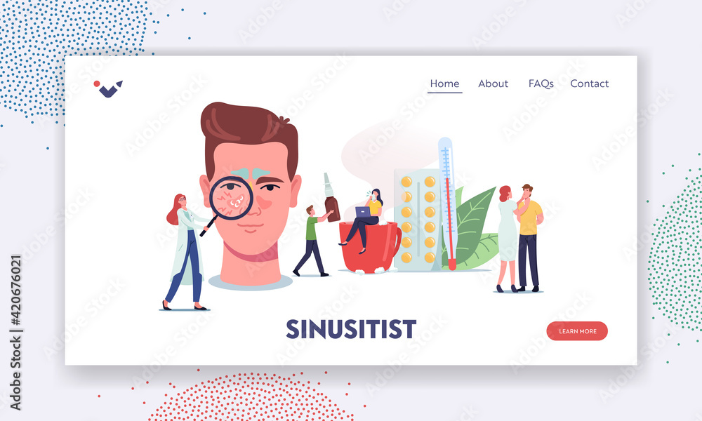 Sinusitis Landing Page Template. Tiny Doctors or Patient Characters at ...