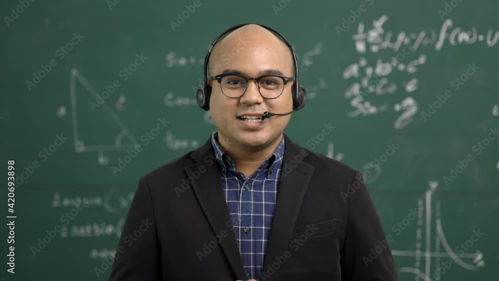 Young asian teacher man teaching video conference with student. Male ...