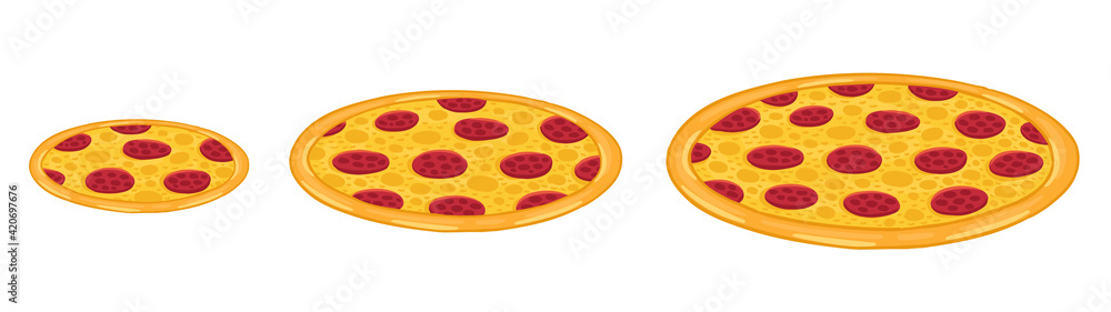 Pizza sizes. Vector infographic illustration. Isometric view. Small ...