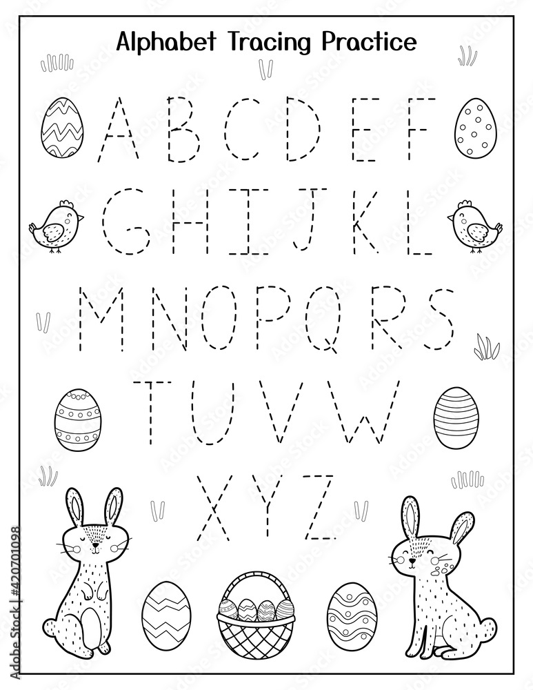 Easter Alphabet Tracing Worksheet. Educational activity and coloring ...