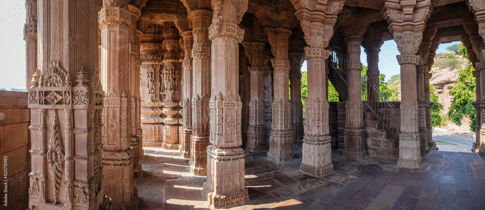Ancient rock curved temples of Hindu Gods and goddess at Mandor garden ...