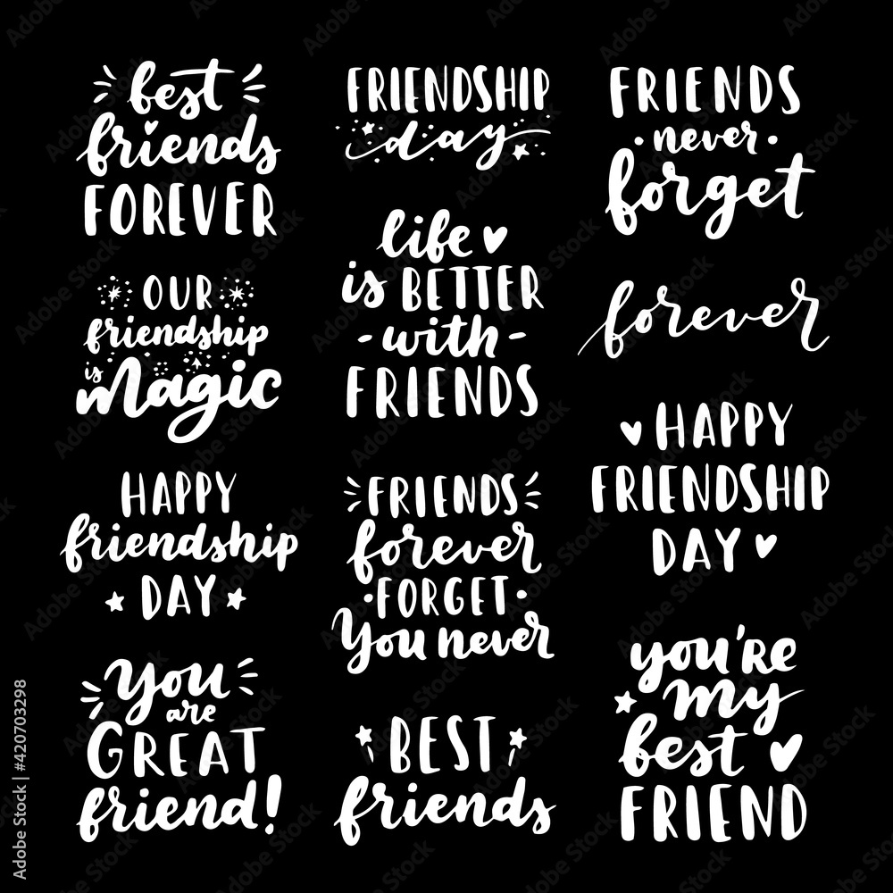 Happy Friendship Day cute hand lettering big set. Best friends forever ...