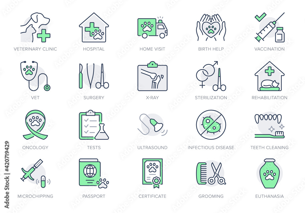 Veterinary line icons. Vector illustration include icon - stethoscope ...