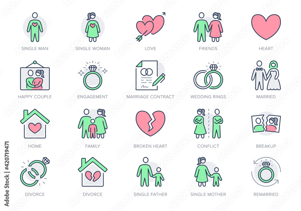 Relationship status line icons. Vector illustration include icon ...