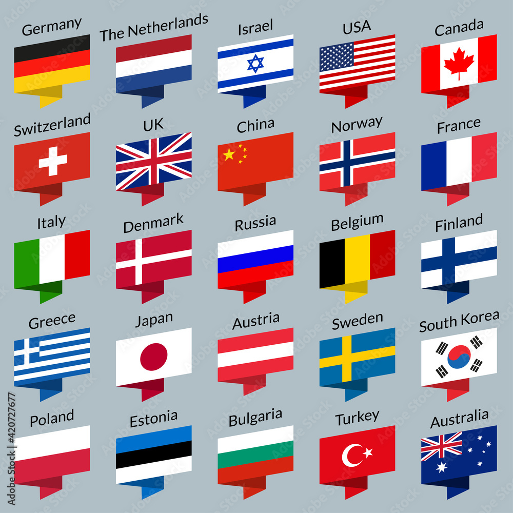 Flag icon set. National flags of the world in origami style. Different ...