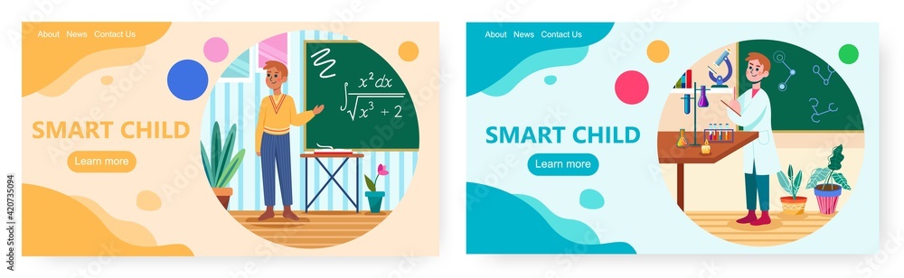 Smart child landing page design, website banner vector template set ...