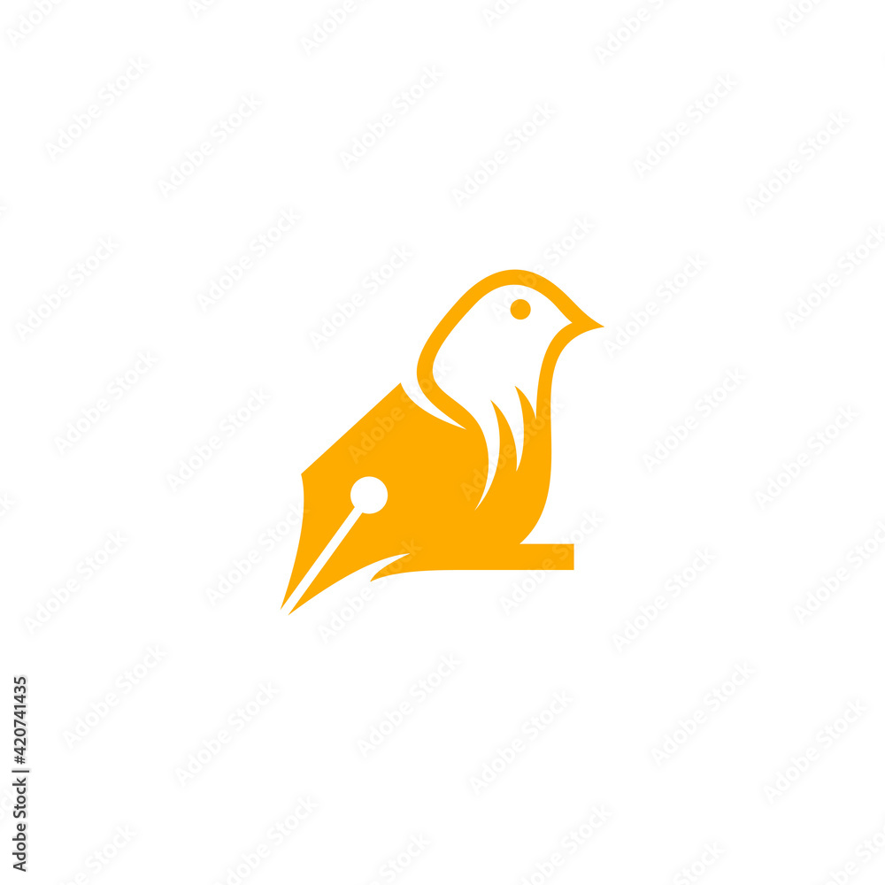 Bird Pen Yellow Logo Design Stock Vector | Adobe Stock