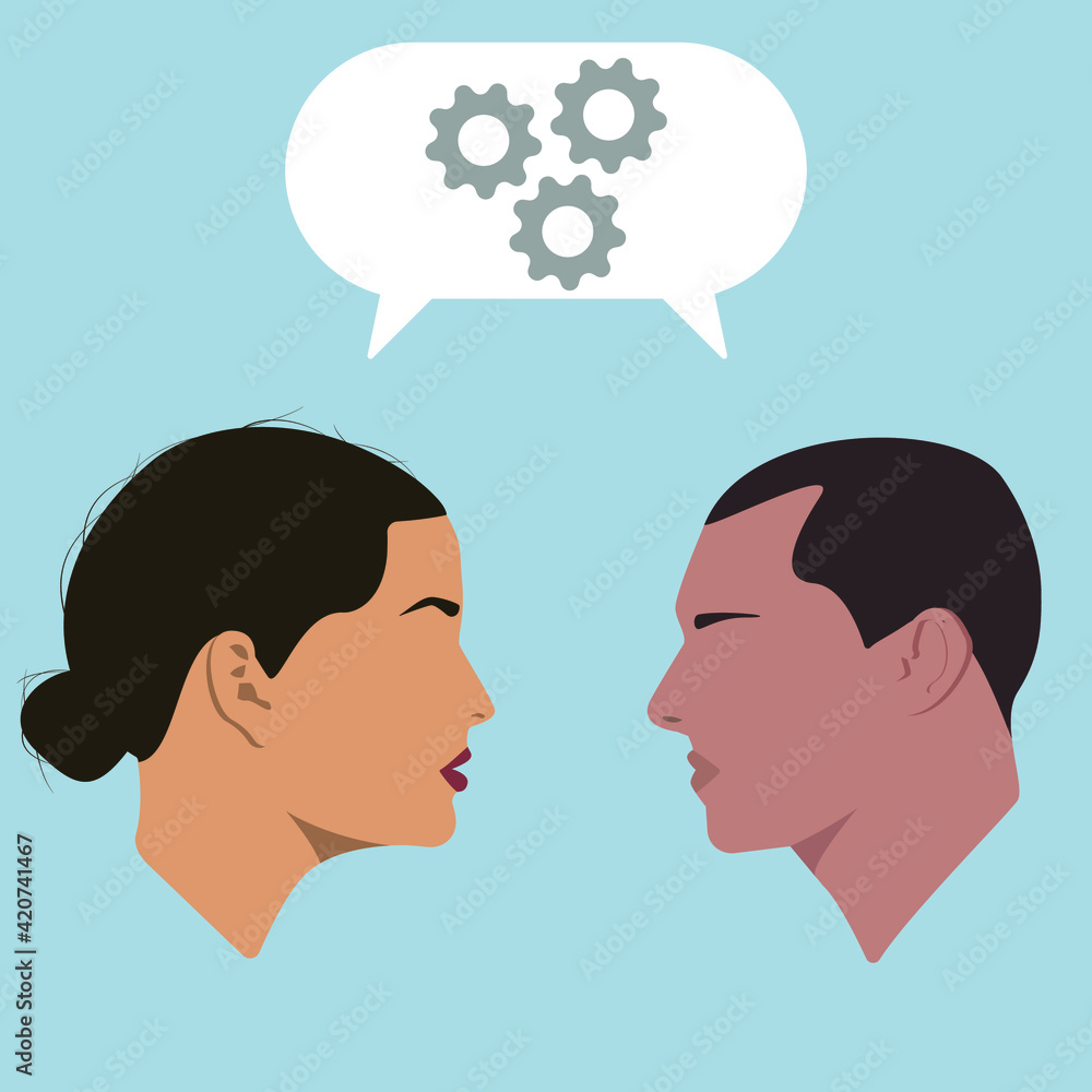 Vetor de Silhouettes. Portraits. Dialogue. Girl and guy. Conversation ...