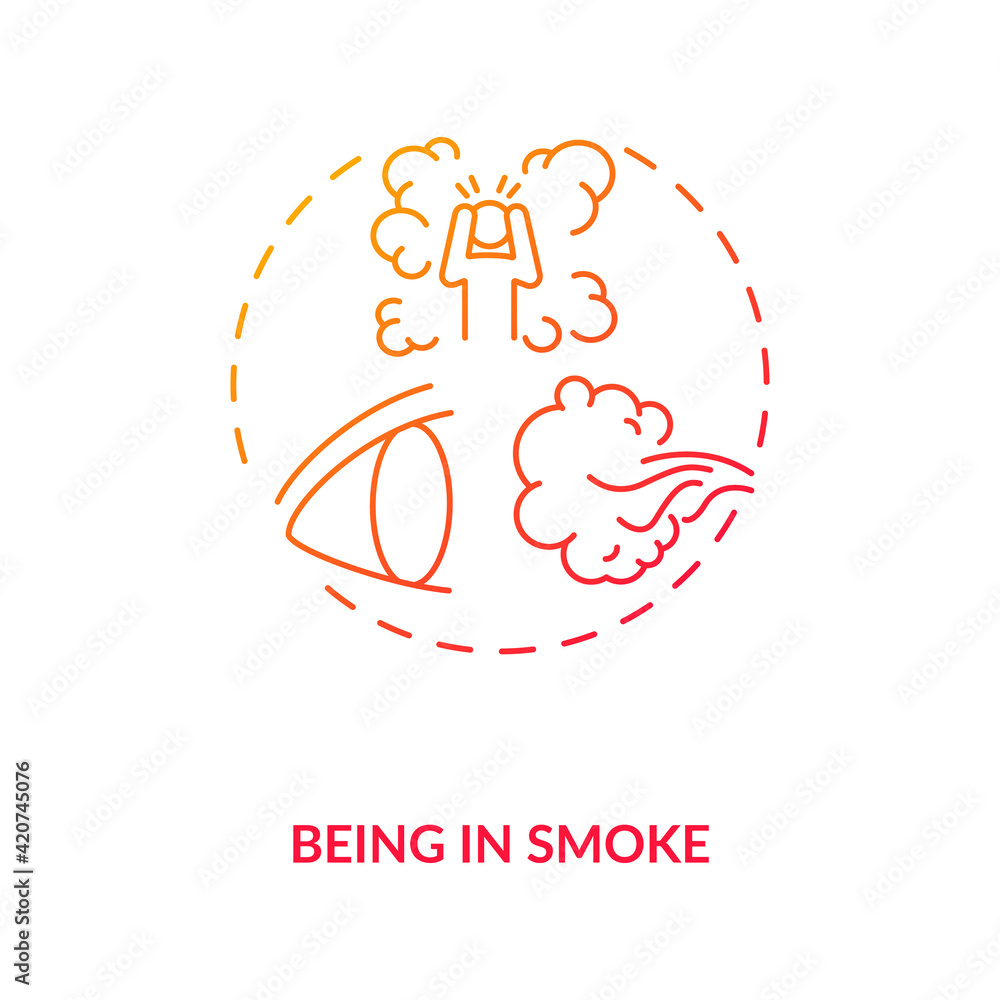 Being in smoke concept icon. Dry eye causes. Suffer from eye damaging ...