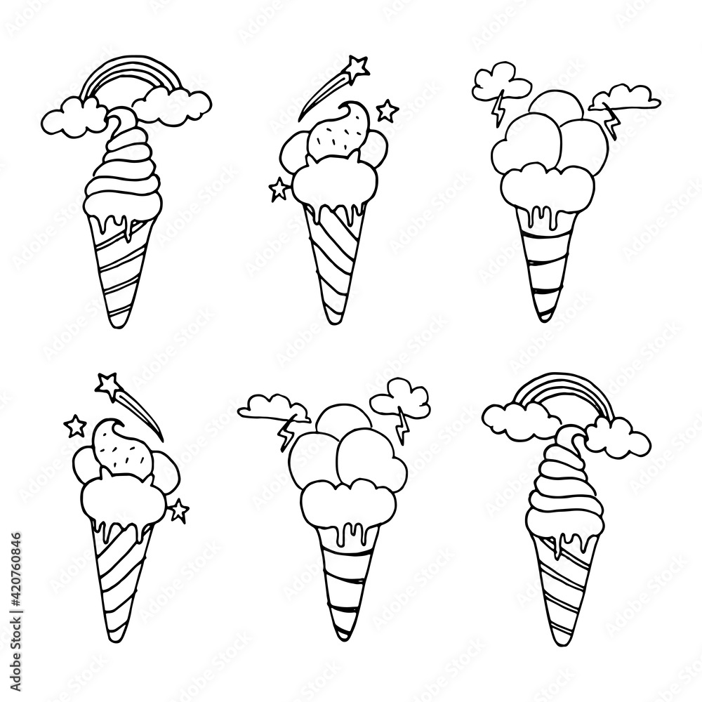 set of ice cream cone isolated on white background. ice cream cone icon ...
