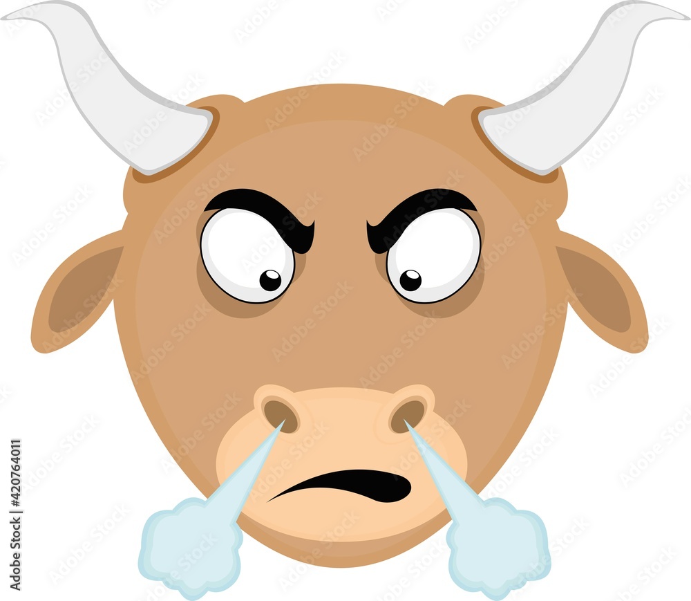 Vector emoticon illustration of a bull's head with an angry expression ...